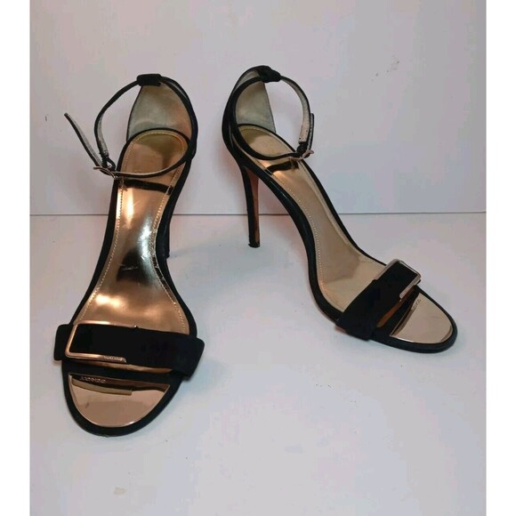 Coach | Shoes | Coach Size 75b Hampton Black Suede Gold Metal Strappy 4 ...